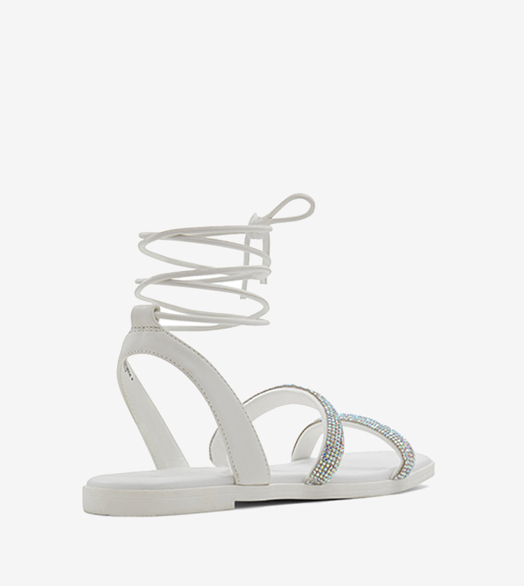 Buy Call It Spring ALLI Tie Up Ankle Flat Sandals In White | 6thStreet UAE
