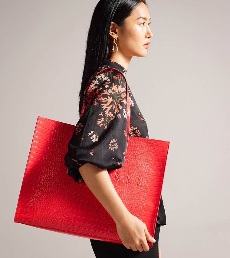 Buy Ted Baker ALLICON Croc Textured Tote Bag In Red | 6thStreet UAE