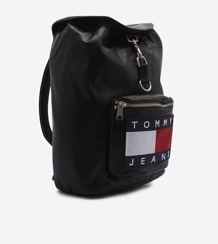 Buy Tommy Jeans Double Back Shoulder Strap Heritage Backpack Black In ...