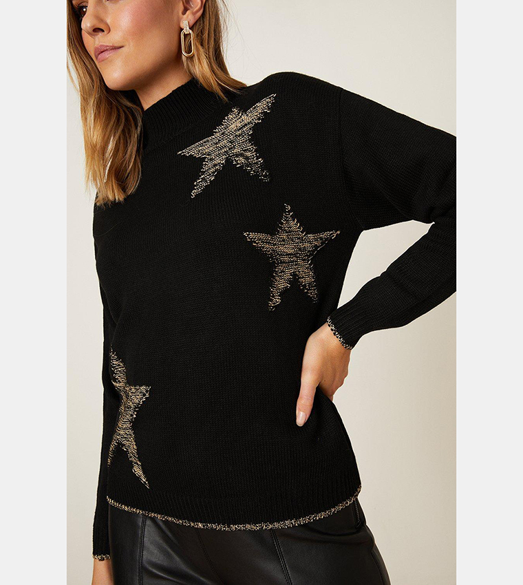 Buy Dorothy Perkins Glitter Star Sweater In Black | 6thStreet Saudi Arabia