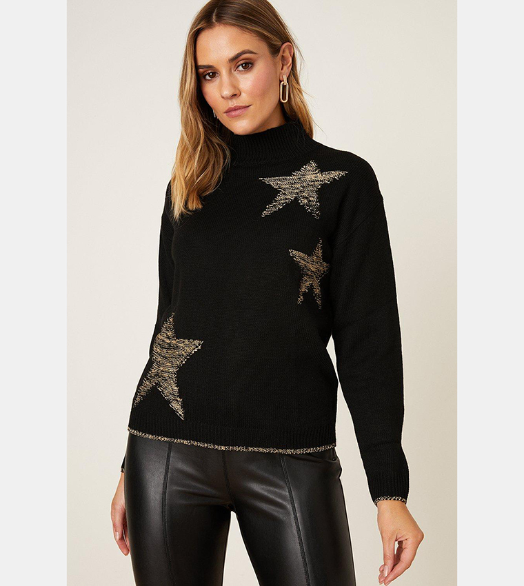 Buy Dorothy Perkins Glitter Star Sweater In Black | 6thStreet Saudi Arabia