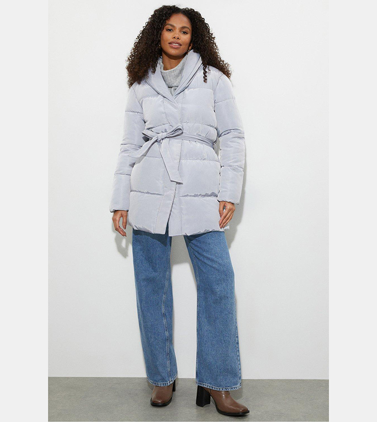 Buy Dorothy Perkins Padded Duvet Wrap Overcoat In Silver | 6thStreet UAE