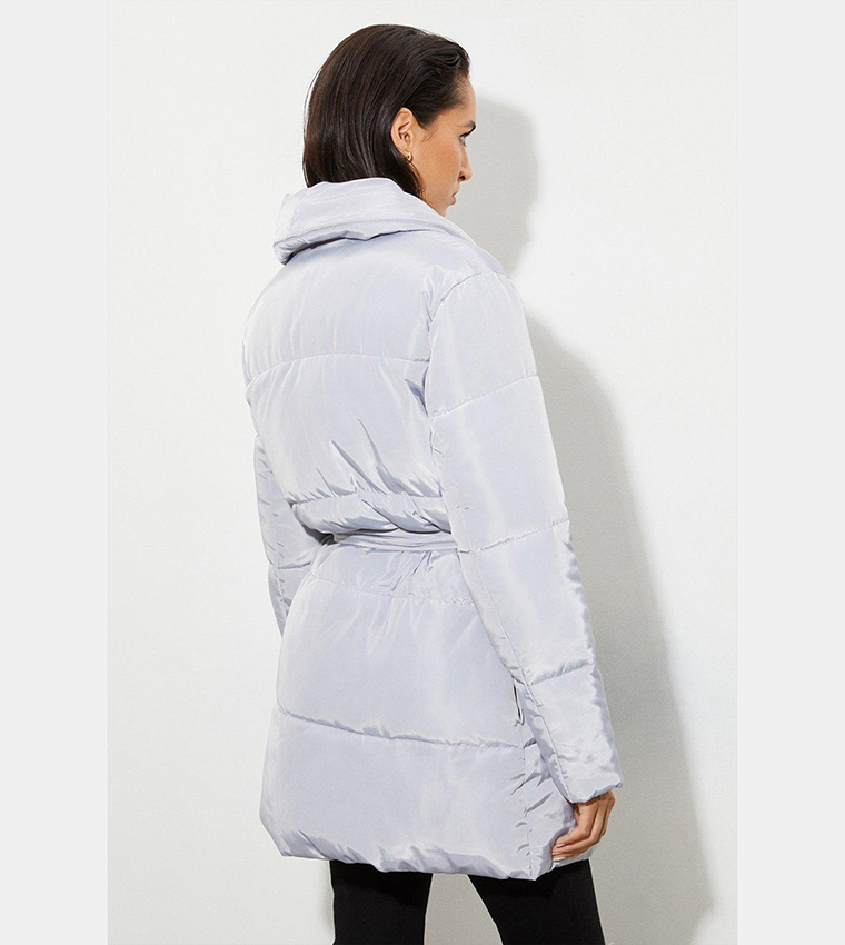 Buy Dorothy Perkins Tall Padded Duvet Wrap Puffer Jacket In Silver ...