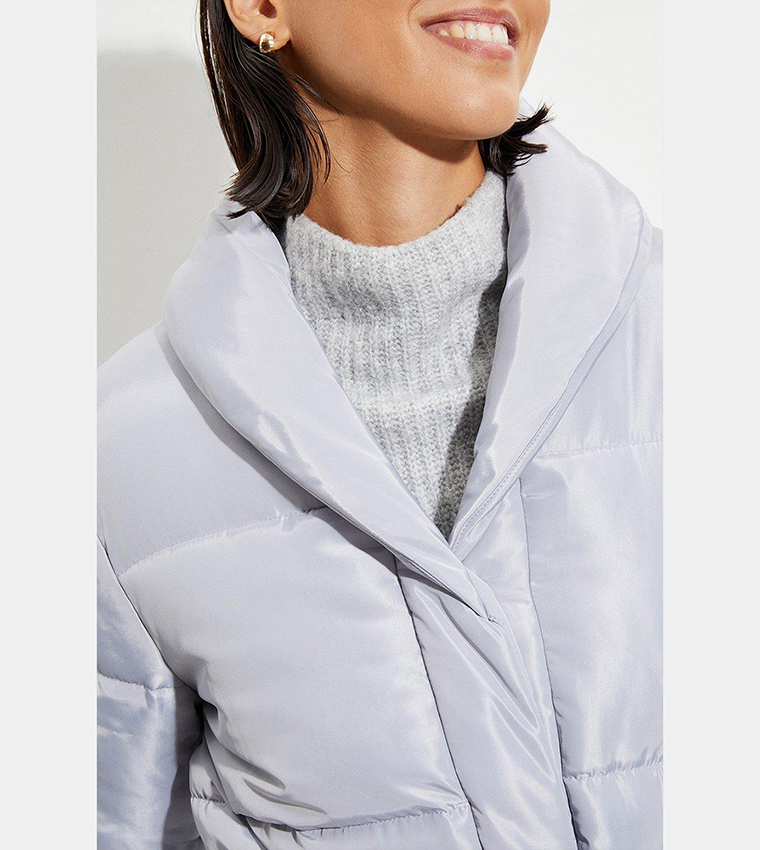 Buy Dorothy Perkins Tall Padded Duvet Wrap Puffer Jacket In Silver | 6thStreet Qatar