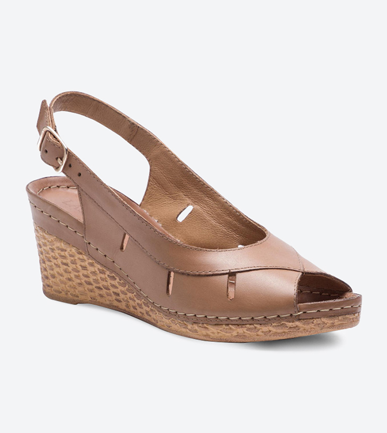 Buy Lasocki @ CCC Buckle Closure Peep Toe Wedge Sandals Brown In Camel ...