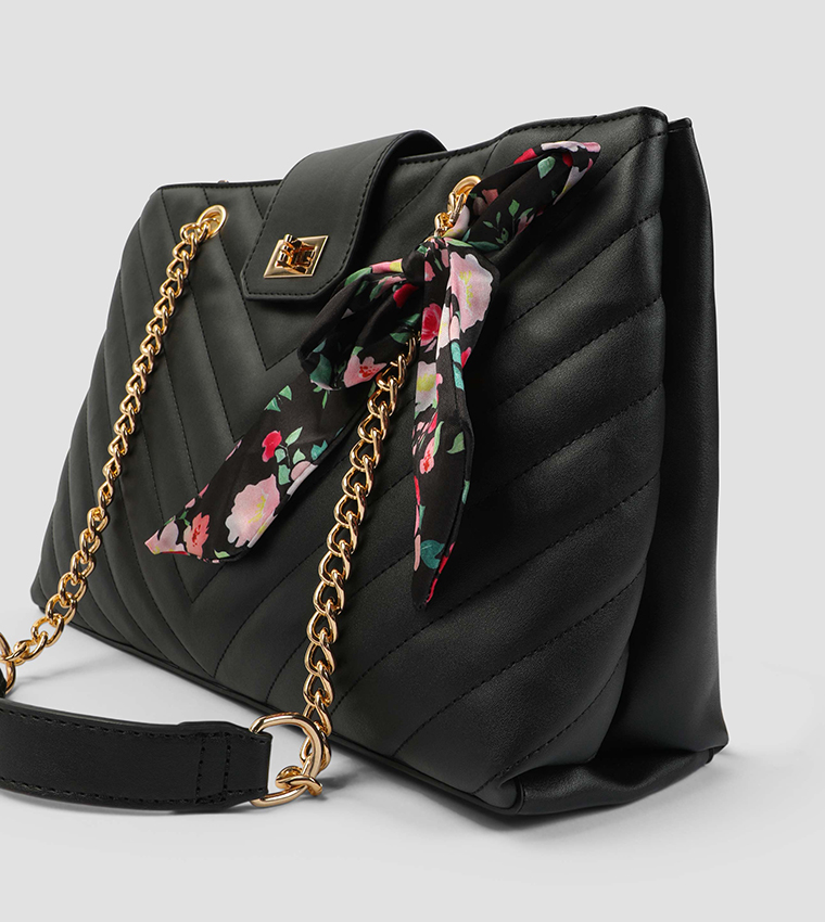 Buy Ardene Quilted Shoulder Bag With Scarf In Black | 6thstreet UAE