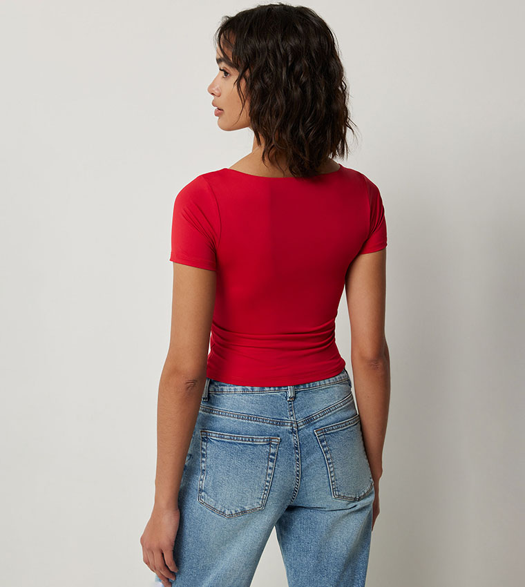 Buy Ardene Contour Square Neck Crop T Shirt In Red | 6thStreet UAE