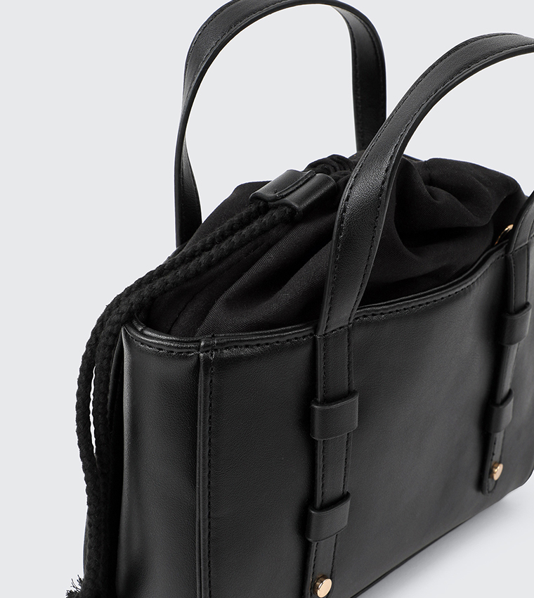 Buy Ardene Solid Drawstring Closure Mini Tote Bag In Black | 6thStreet UAE