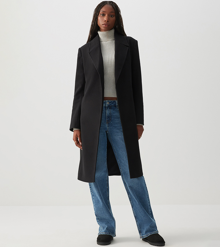 Buy Ardene Lapel Collar Felt Wrap Coat In Black | 6thStreet Saudi Arabia