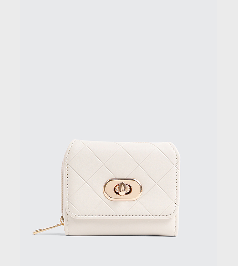 Buy Ardene Quilted Twist Lock Mini Wallet In Off White | 6thStreet UAE