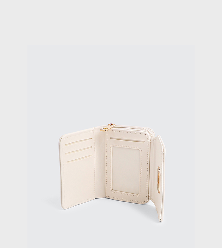 Buy Ardene Quilted Twist Lock Mini Wallet In Off White | 6thStreet UAE
