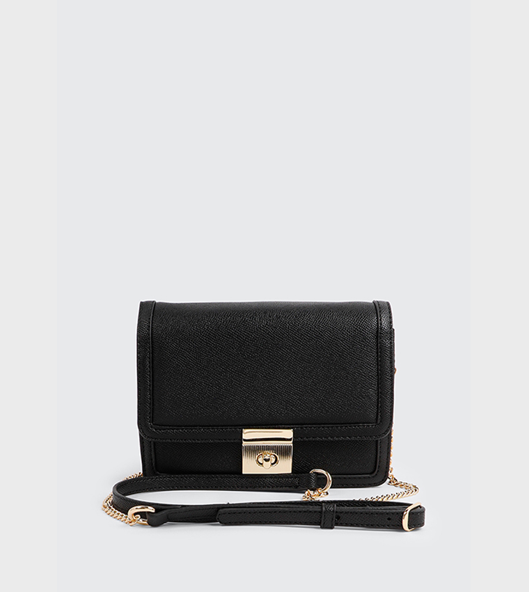 Buy Ardene Textured Twist Lock Flap Crossbody Bag In Black | 6thStreet ...