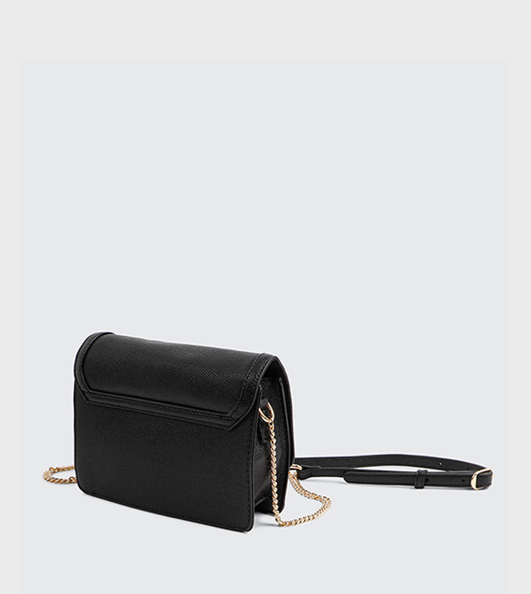 Buy Ardene Textured Twist Lock Flap Crossbody Bag In Black | 6thStreet ...