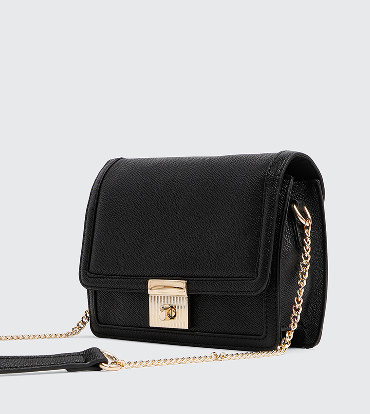 Buy Ardene Textured Twist Lock Flap Crossbody Bag In Black | 6thstreet Oman