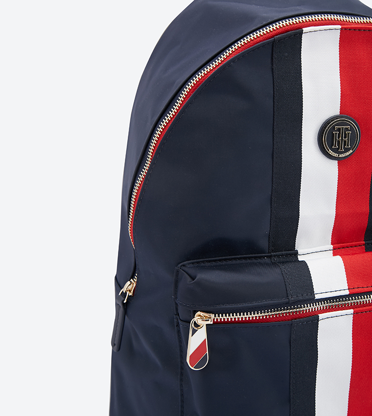 Buy Tommy Hilfiger Poppy Striped Zip Closure Backpack Navy In Navy ...