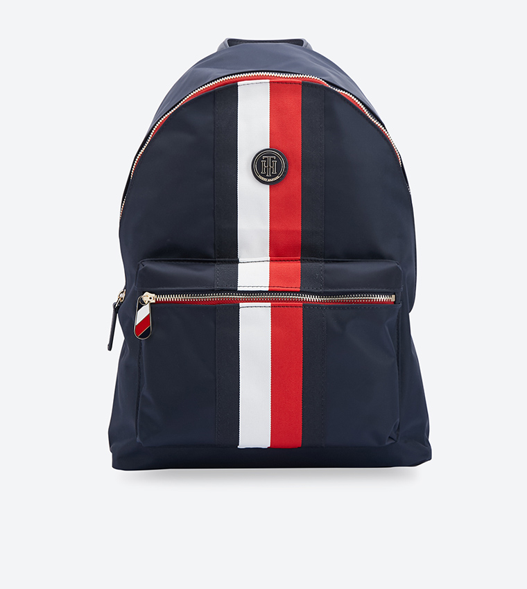 Buy Tommy Hilfiger Poppy Striped Zip Closure Backpack Navy In Navy ...