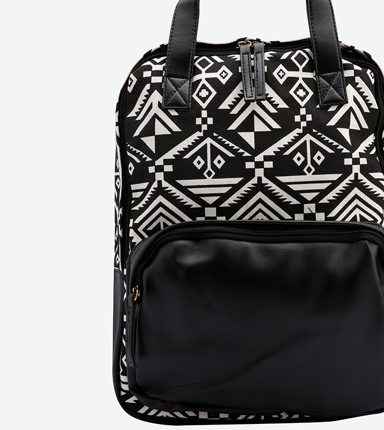 Buy R&B Printed Front Zip Pocket Backpack Black AW18 1D AW18 1D In ...