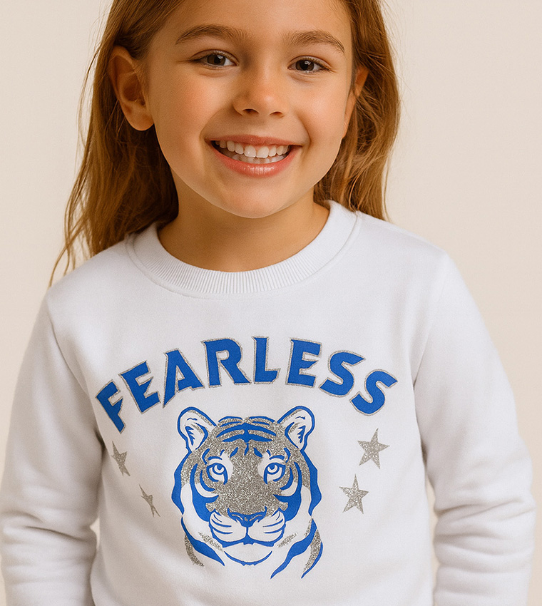 Buy Victor And Jane Fearless Tiger Print Fleece Sweatshirt In White ...