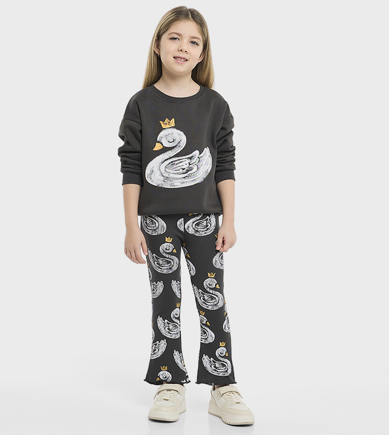 Buy Victor And Jane Crowned Swan Print Fleece Clothing Set In Grey ...