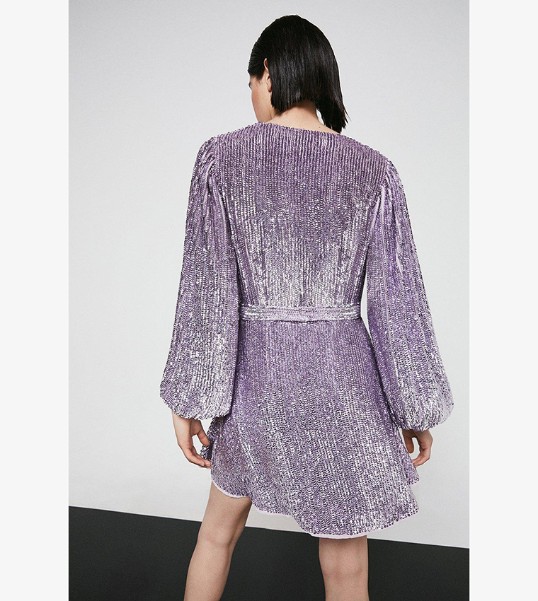 Buy Warehouse Belted Sequin Mini Dress In Lilac | 6thStreet Qatar