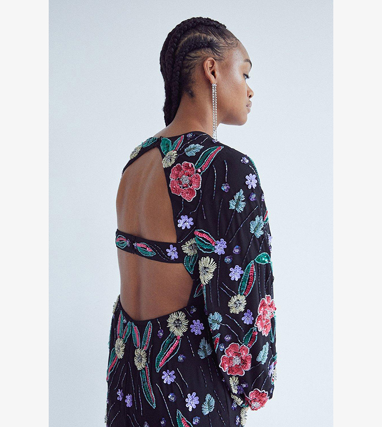 Buy Warehouse Beaded Embellished Backless Midi Dress In Black ...
