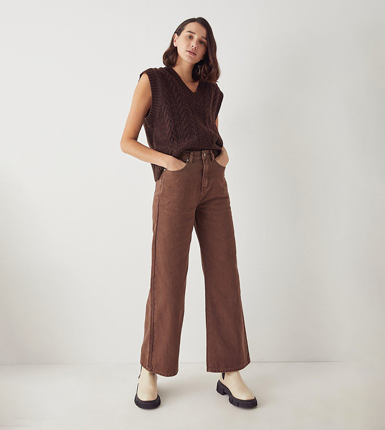 Buy Warehouse 76S Denim Colored Wide Leg Jeans In Brown | 6thStreet Qatar