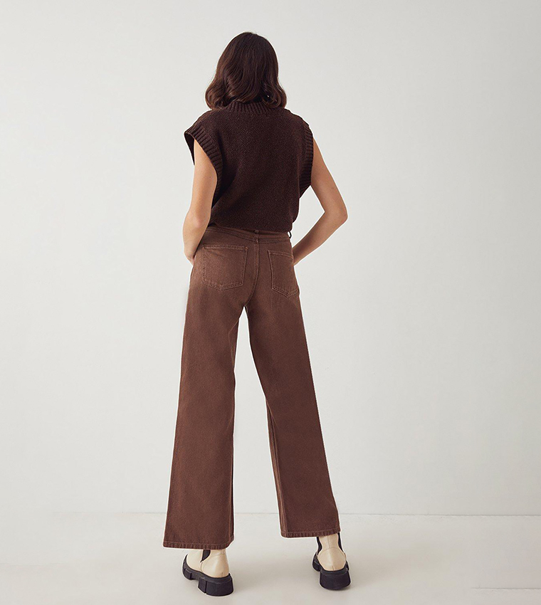Buy Warehouse 76S Denim Colored Wide Leg Jeans In Brown | 6thStreet Qatar