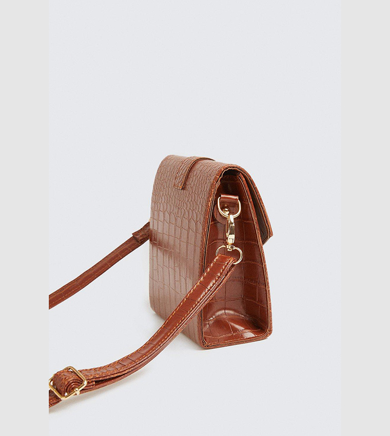 Buy Warehouse Croc Textured Crossbody Bag In Brown | 6thStreet Kuwait