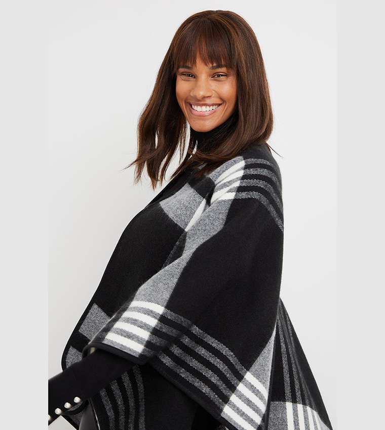 Buy Wallis Large Mono Check Poncho Wrap In Black | 6thStreet Kuwait