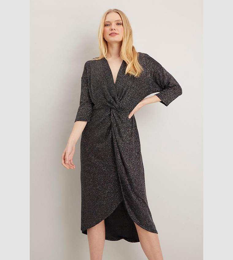 Buy Wallis Twist Front Shimmer Midi Dress In Multiple Colors ...