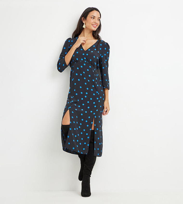 Buy Wallis Blue Spot Puff Sleeves Dress In Blue | 6thStreet Qatar