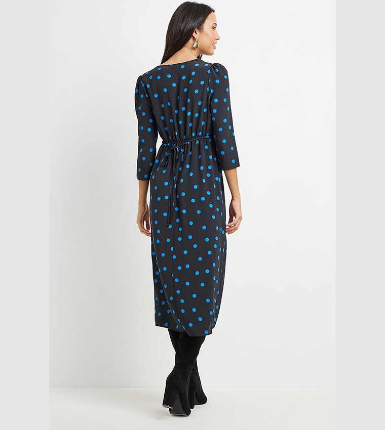 Buy Wallis Blue Spot Puff Sleeves Dress In Blue | 6thStreet Qatar