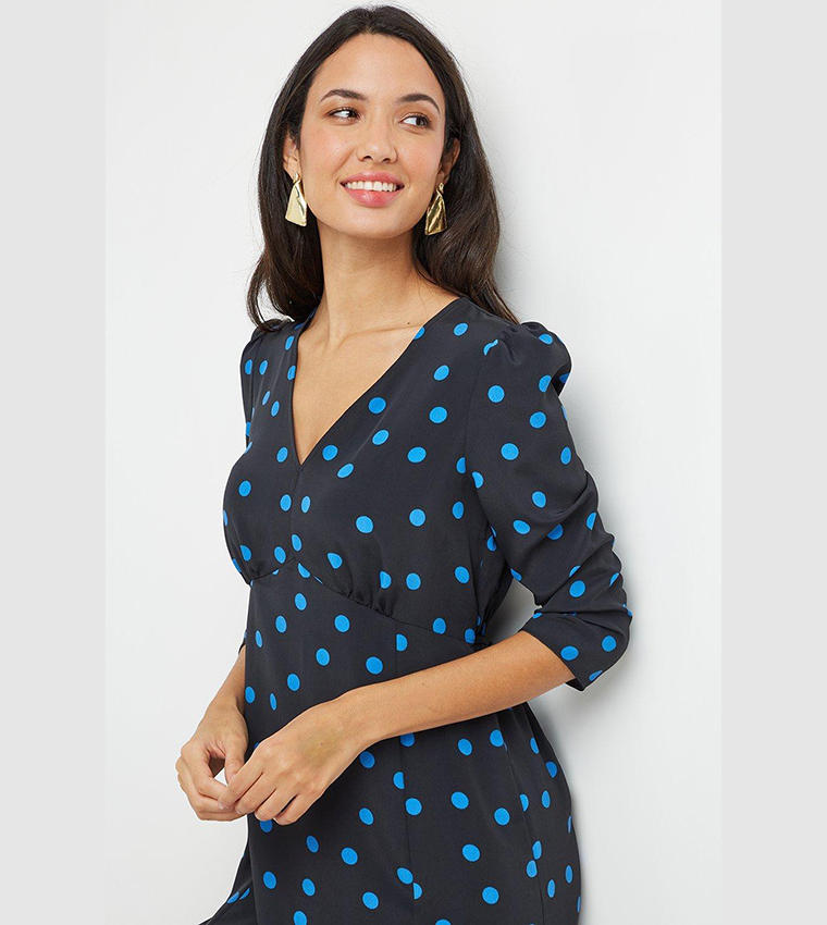 Buy Wallis Blue Spot Puff Sleeves Dress In Blue | 6thStreet Qatar