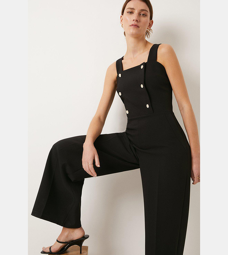 Buy Oasis Laura Whitmore Premium Button Detail Wide Leg Jumpsuit In ...