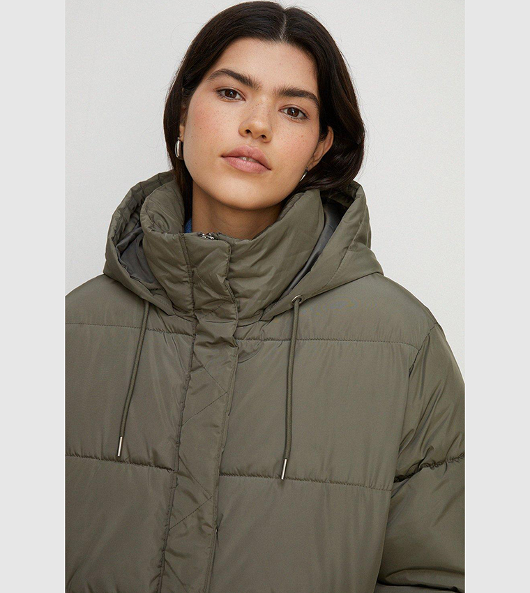 Buy Oasis Zip Through Longline Puffer Coat In Khaki | 6thStreet Qatar
