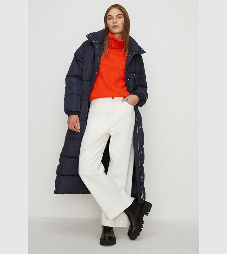 Buy Oasis Zip Through Longline Puffer Coat In Navy | 6thStreet Qatar