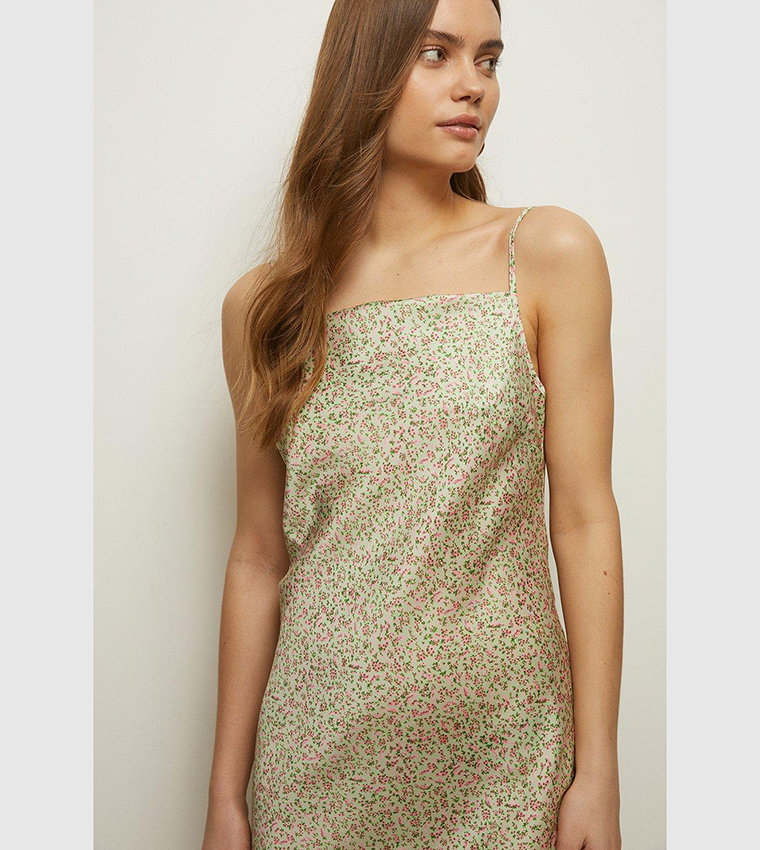 Buy Oasis Micro Ditsy Satin Twill Midi Slip Dress In Mint | 6thStreet Oman