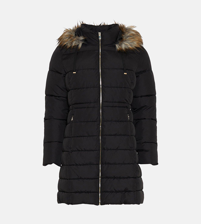 Buy Oasis Petite Extra Warm Longline Puffer Jacket In Black | 6thStreet ...