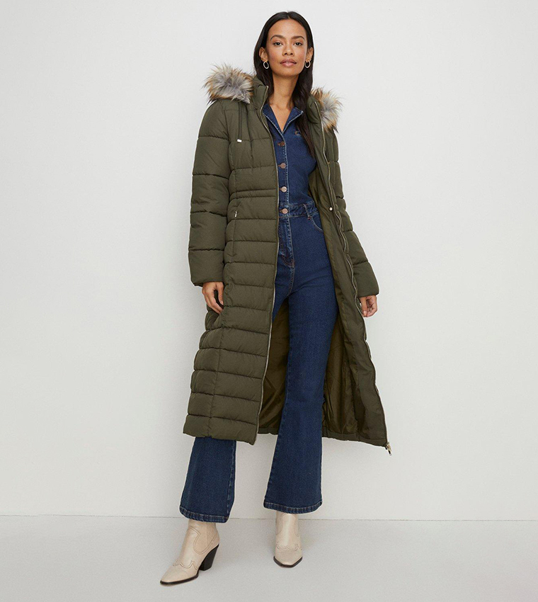 Buy Oasis Petite Extra Warm Longline Puffer Jacket In Khaki | 6thStreet ...