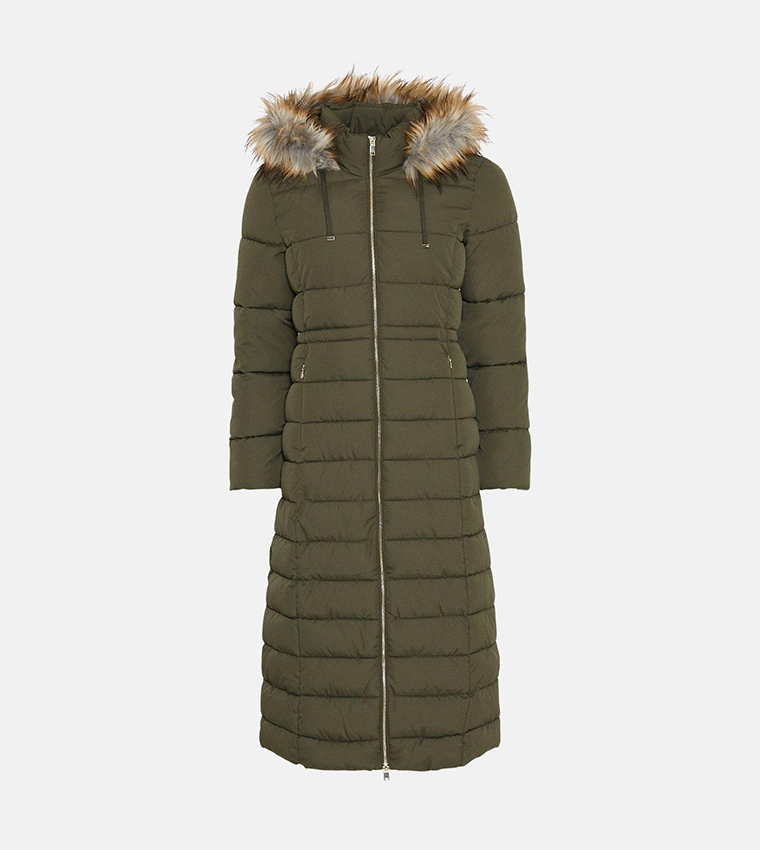 Buy Oasis Petite Extra Warm Longline Puffer Jacket In Khaki | 6thStreet ...