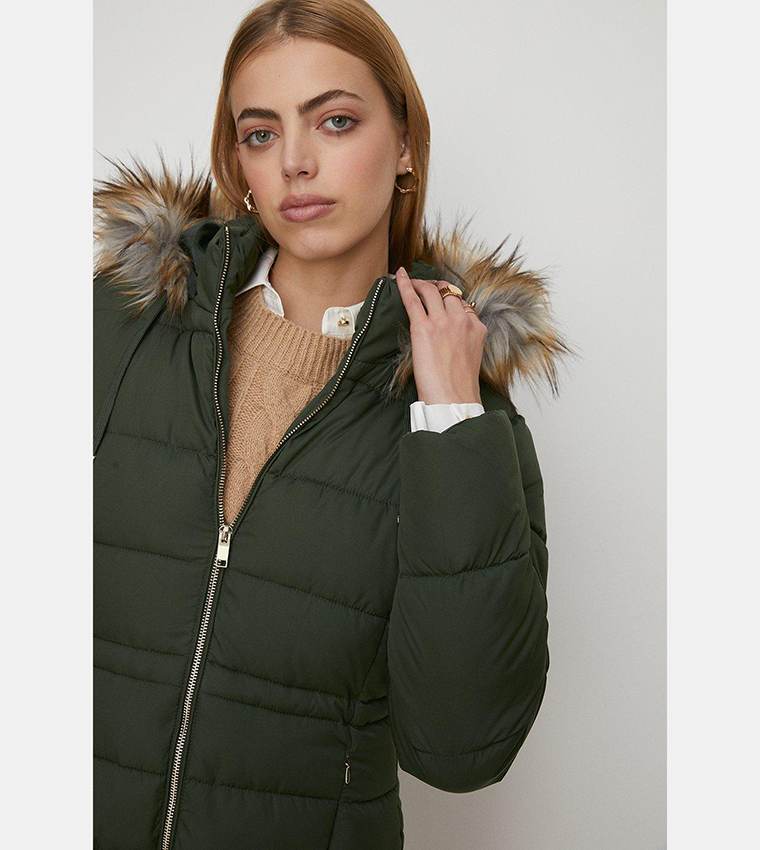 Buy Oasis Extra Warm Midi Puffer Jacket In Green | 6thStreet UAE