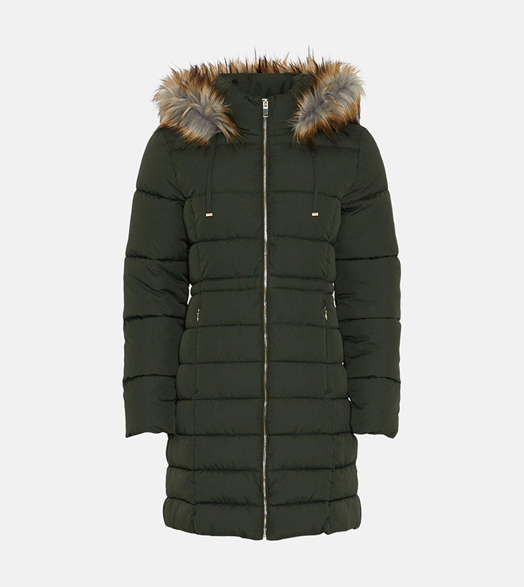 Buy Oasis Extra Warm Midi Puffer Jacket In Green | 6thStreet UAE