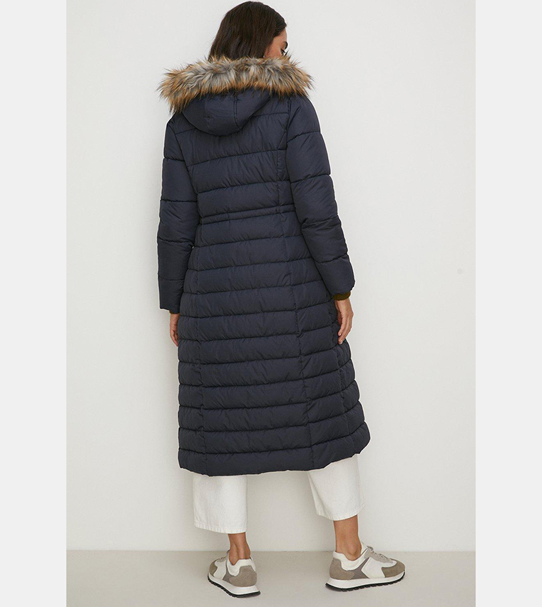 Buy Oasis Extra Warm Longline Puffer Jacket In Navy | 6thStreet Qatar
