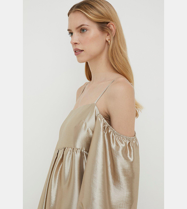 Buy Oasis Rachel Stevens Cold Shoulder Satin Dress In White | 6thStreet UAE