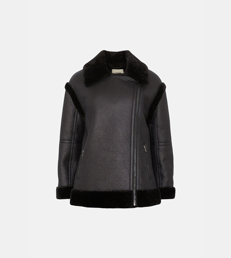 Buy Oasis Faux Shearling Aviator Jacket In Black | 6thStreet Oman