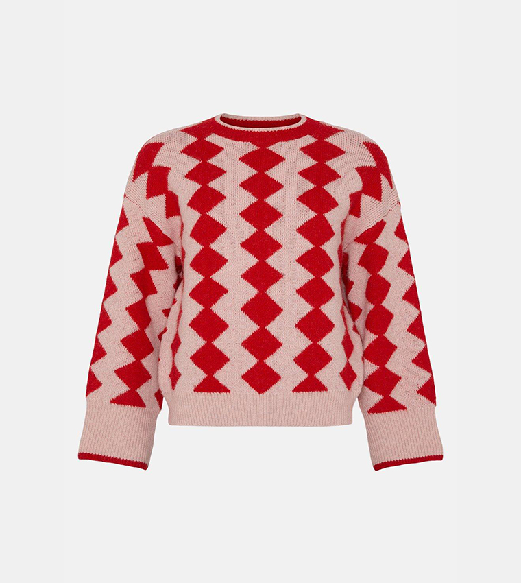 Buy Oasis Cosy Vertical Zig Zag Knit Sweater In Red | 6thStreet Qatar