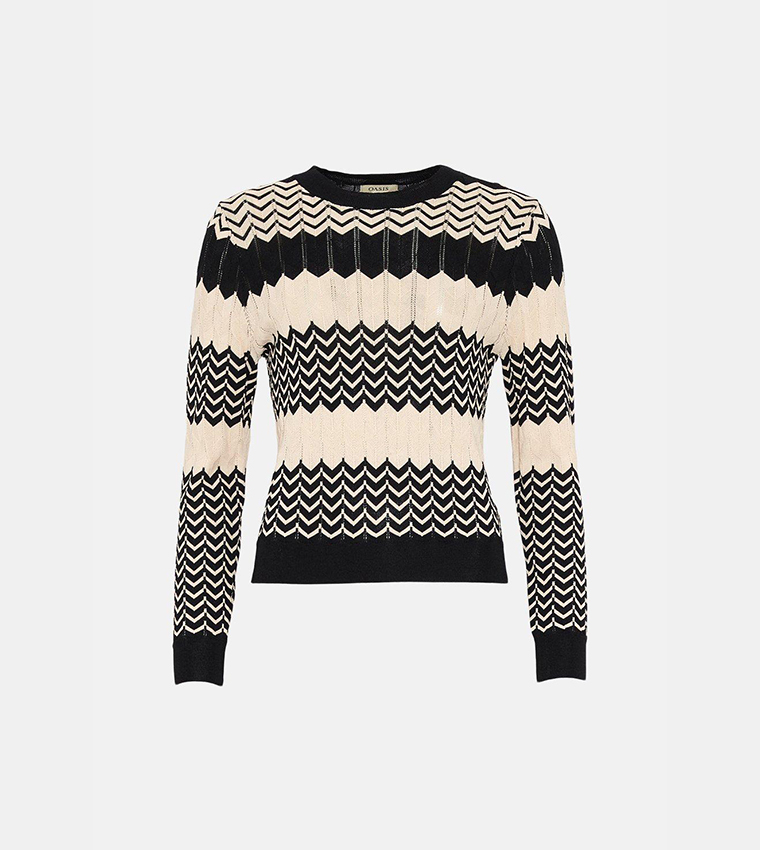 Buy Oasis Zig Zag Stripe Knit Sweater In Beige | 6thStreet Qatar
