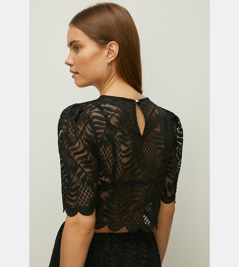 Buy Oasis Lace Scalloped Crop Top Co Ord Set In Black | 6thStreet UAE