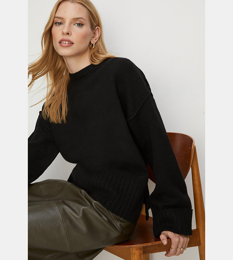Buy Oasis Cosy Turn Back Cuff Mock Neck Sweater In Black | 6thStreet Qatar