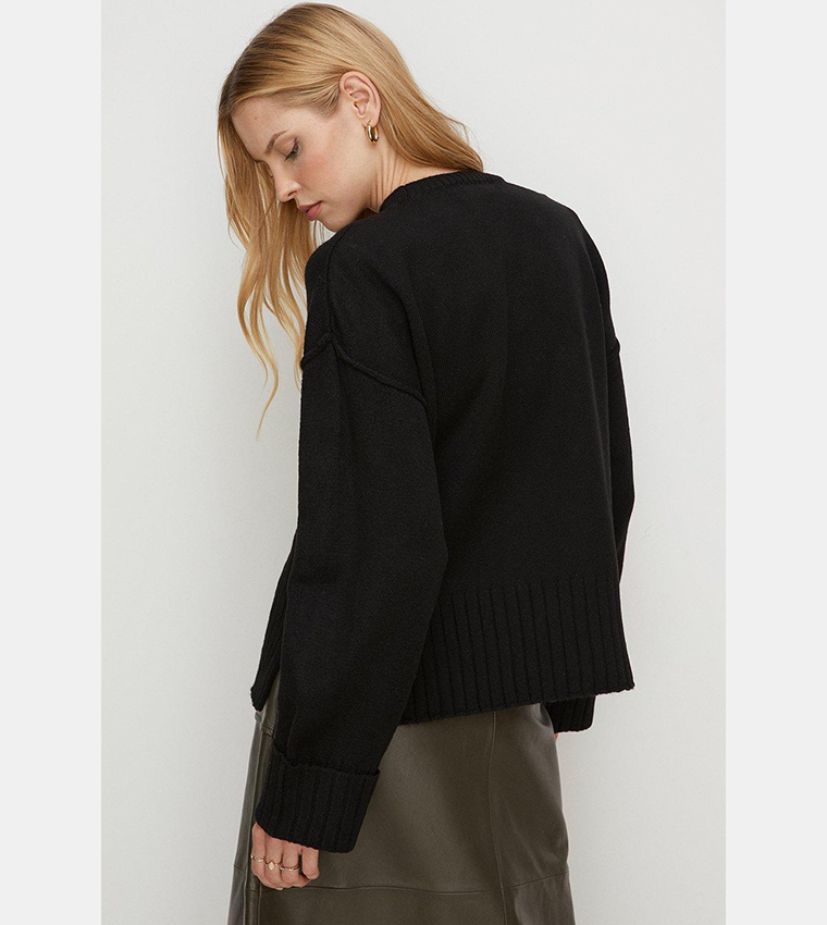 Buy Oasis Cosy Turn Back Cuff Mock Neck Sweater In Black | 6thStreet Qatar